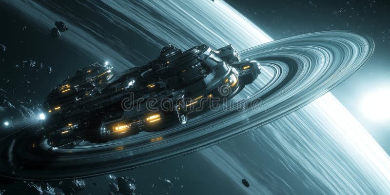 Futuristic Space Station Orbits Saturn with Advanced Technology and ...
