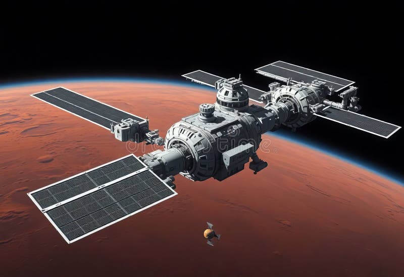 Futuristic Space Station Over Mars Stock Illustration - Illustration of ...