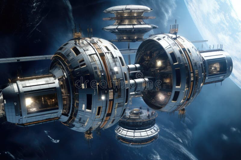 Futuristic Space Station with Rotating Modules for Gravity Stock ...