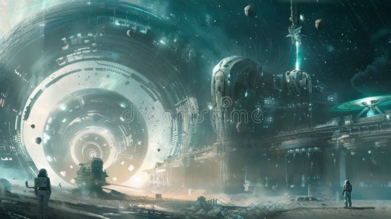 Futuristic Space Station Scene with Astronauts and Advanced Structures ...