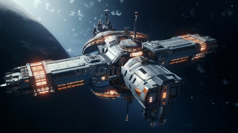 Futuristic Space Station with Spacecraft and Advanced Technology Stock ...