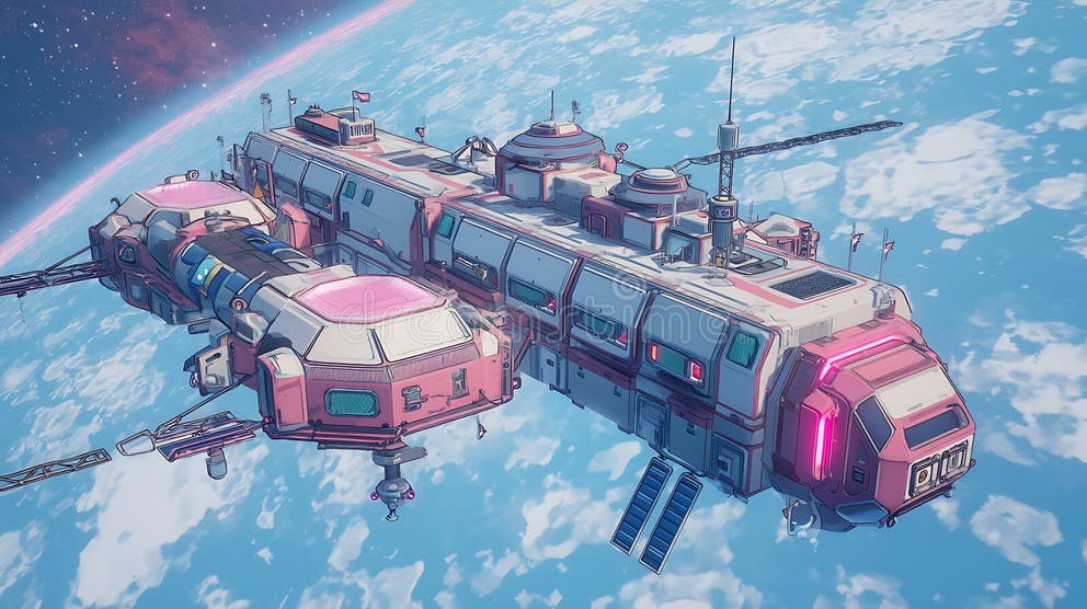 A Futuristic Space Station or Spacecraft Floats Above the Earth S ...