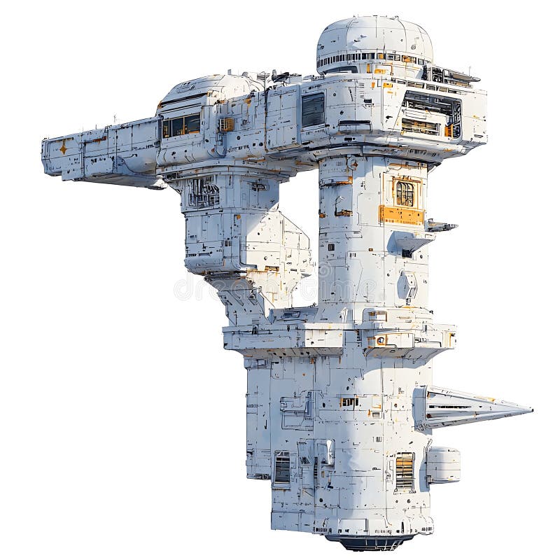 Futuristic Space Station Structure in White and Yellow Tones Stock ...