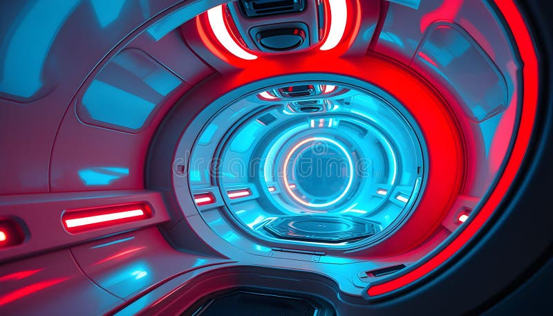 Futuristic Space Station Tunnel with Vibrant Neon Lighting Stock ...