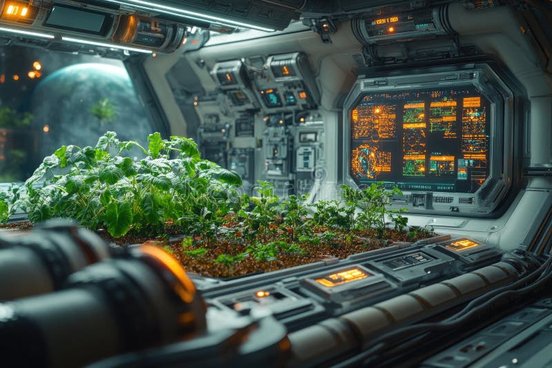 A Futuristic Space Station with Various Types of Plants Growing Inside ...