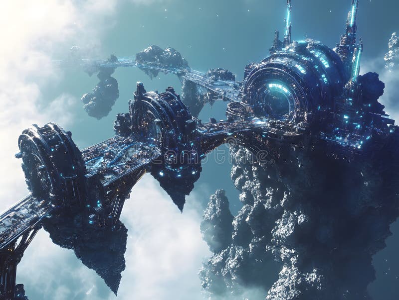 Futuristic Space Station in a Vibrant Cosmic Setting Stock Illustration ...