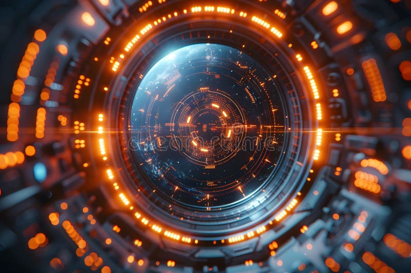 Futuristic Space Technology Interface with Digital HUD and Glowing ...
