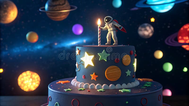 Futuristic Space Themed Birthday Cake with Astronaut and Glowing ...