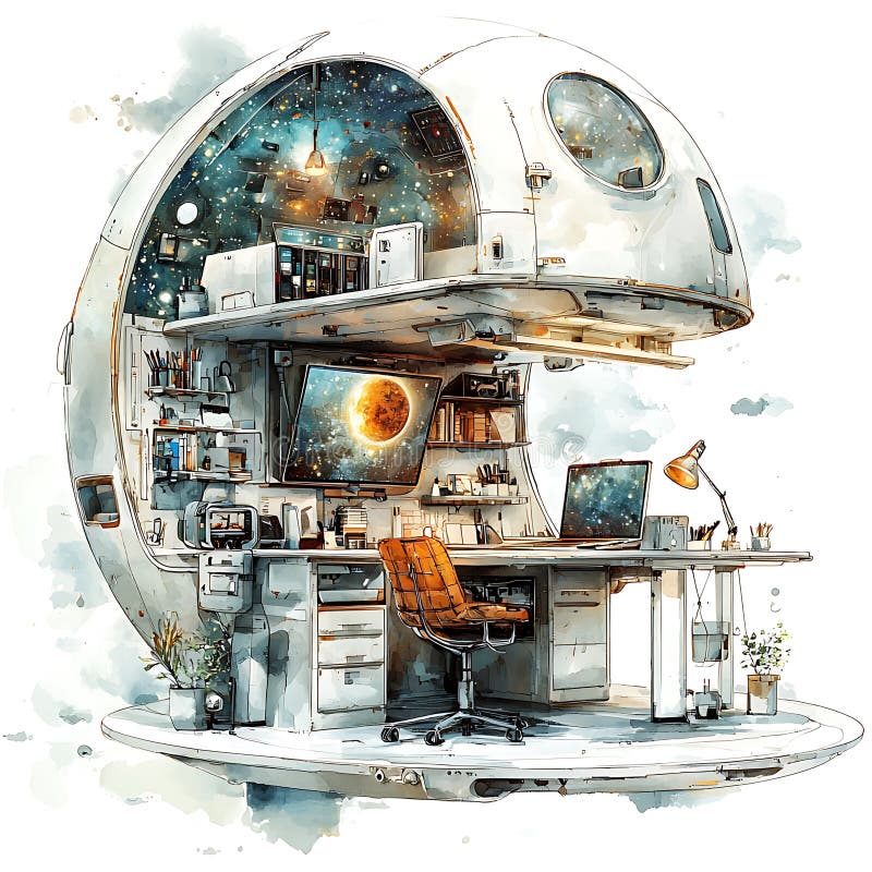 Futuristic SpaceThemed Home Office Artistic Render of a Modern ...