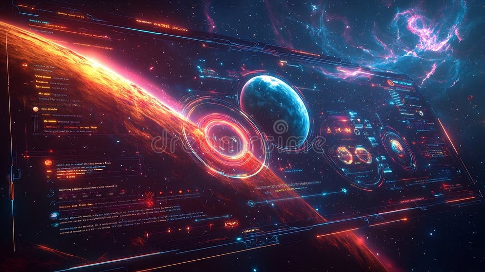 Futuristic Space Tourism Interface with Holographic Planets and Glowing ...