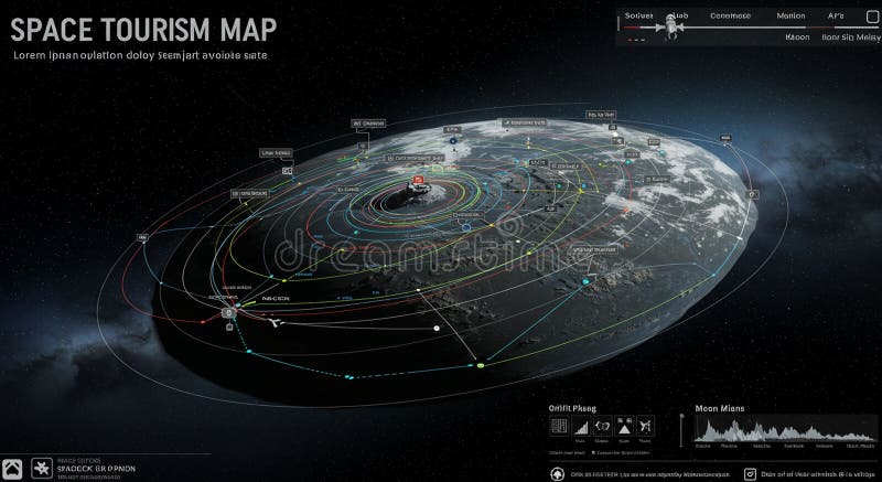 Futuristic Space Tourism Map Depicting a Stylized Planetary System. Multiple Orbital Stock ...