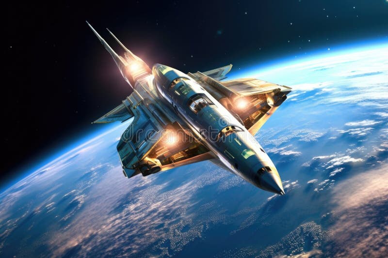 Futuristic Space Tourism Shuttle Orbiting Earth Stock Illustration ...