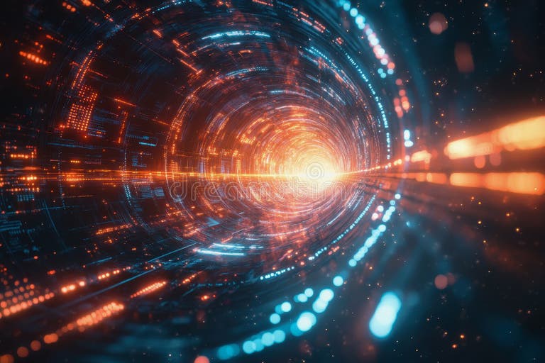 Futuristic Space Vortex with Glowing Tech Elements Stock Image - Image ...