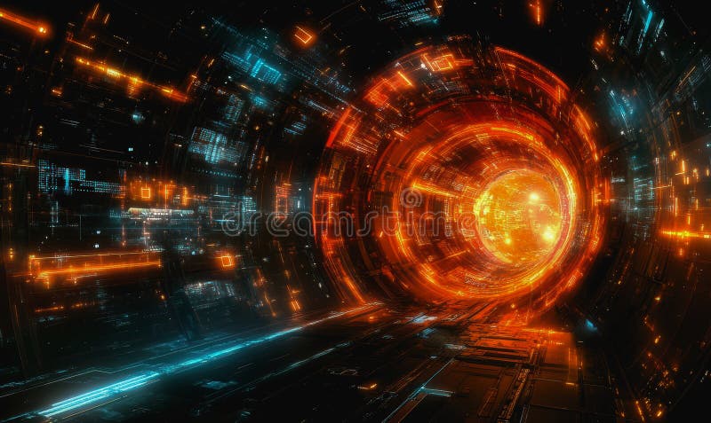 Futuristic Space Vortex with Glowing Tech Elements Stock Photo - Image ...