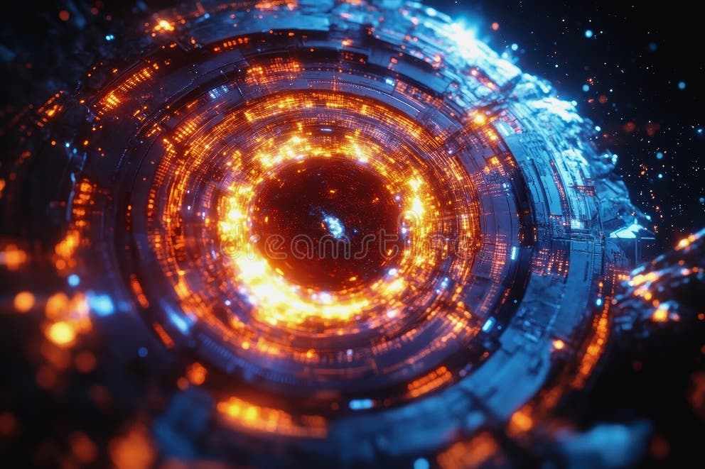 Futuristic Space Vortex with Glowing Tech Elements Stock Photo - Image ...