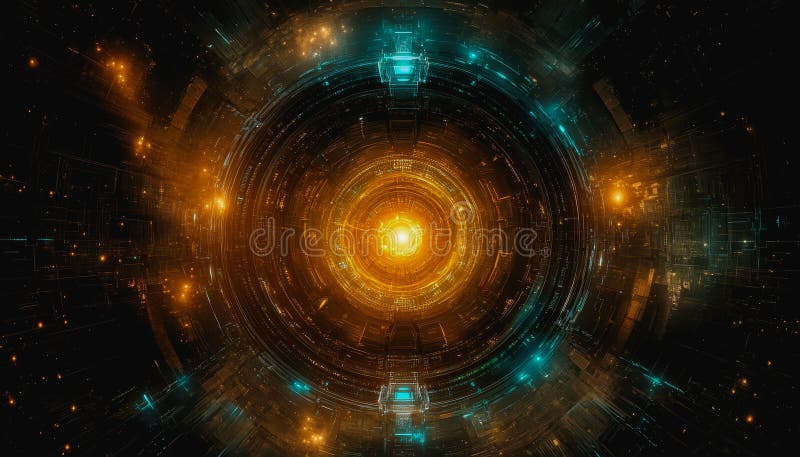 Futuristic Space Vortex with Glowing Tech Elements Stock Image - Image ...