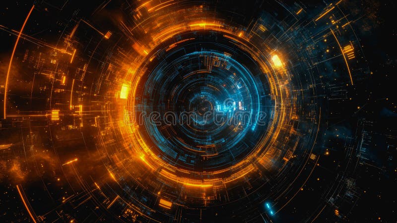 Futuristic Space Vortex with Glowing Tech Elements Stock Photo - Image ...