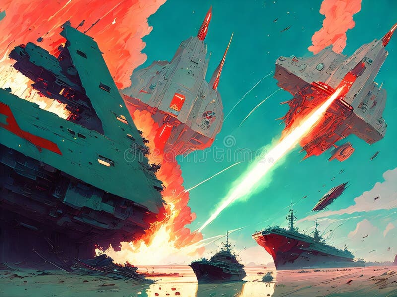 Futuristic Space War on Liquid Metal Hyper Technology Background ...