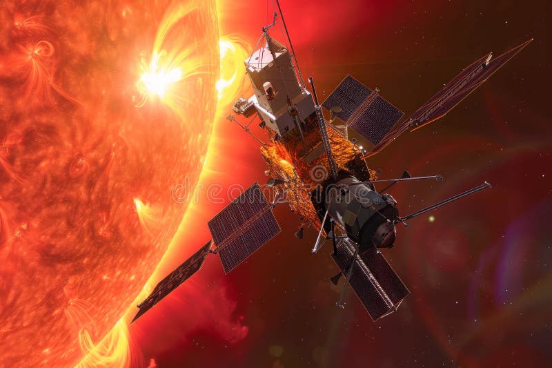 Futuristic Spacecraft Approaching a Fiery Star System, Concept of Space ...