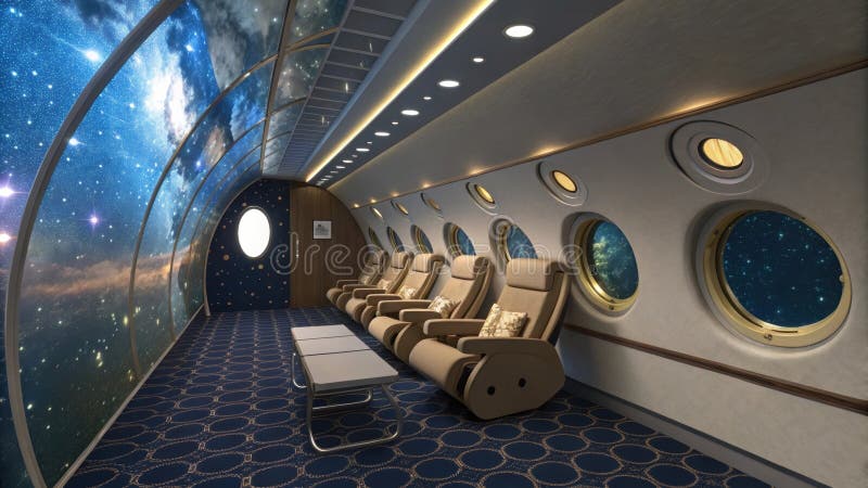 Futuristic Spacecraft Cabin Offering Stunning Views of Galaxy Stock ...