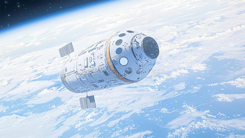 A Futuristic Spacecraft or Capsule Orbits the Earth, Showcasing ...