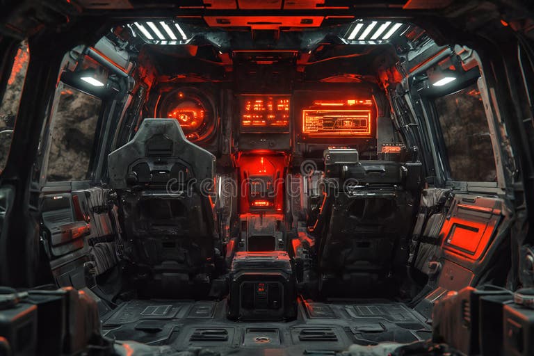 Futuristic Spacecraft Cockpit with Glowing Red Console and Advanced ...