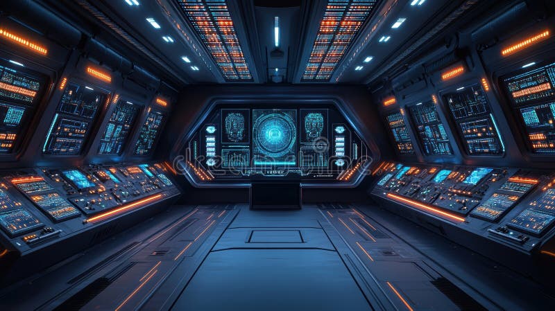 Futuristic Spacecraft Control Room Banner Background Featuring High ...