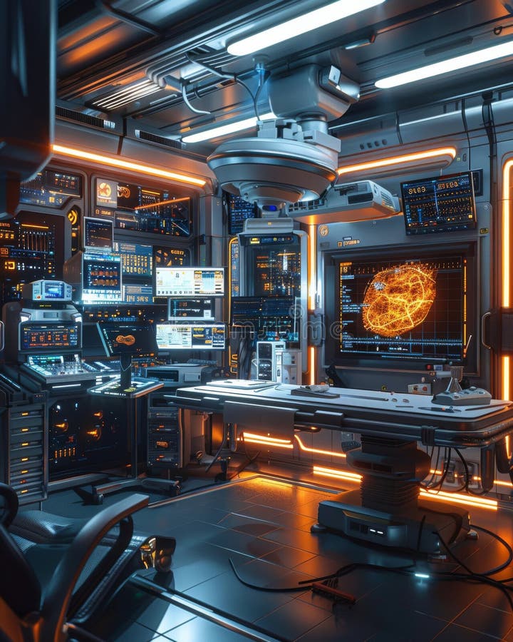 Futuristic Spacecraft Control Room Interior Stock Image - Image of high ...