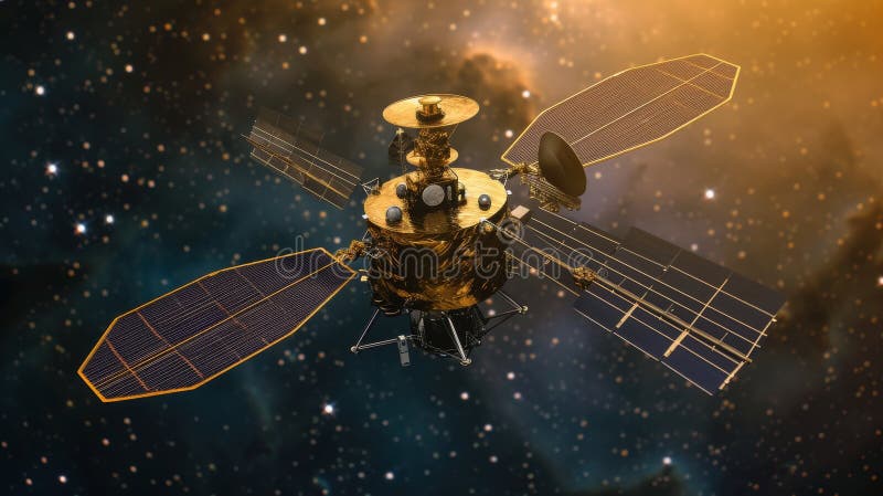 Futuristic Spacecraft in Deep Space with Solar Panels Stock Photo ...