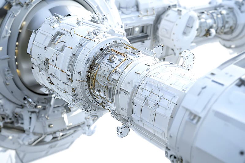 Futuristic Spacecraft Design Close Up of White Module with Gold Details ...