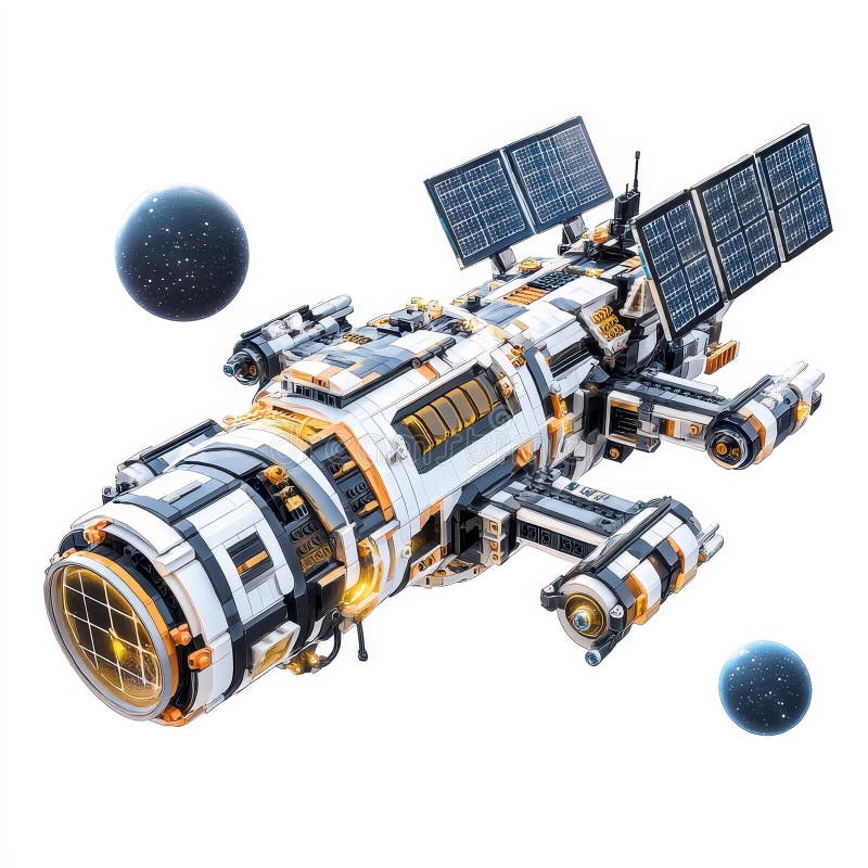 A Futuristic Spacecraft Design Featuring Solar Panels and Orbiting ...