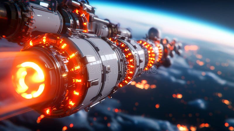 Futuristic Spacecraft Engines Hightech Spaceship Powerful Engines Fiery ...