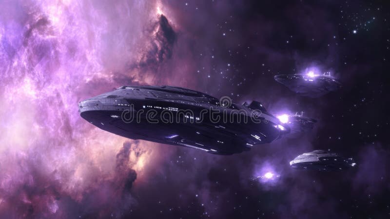 Futuristic Spacecraft Exploring Vibrant Nebula in Deep Space ...