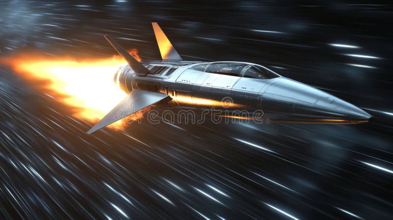 Futuristic Spacecraft with Fiery Propulsion in Space Stock Photo ...