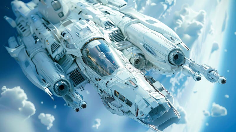 Futuristic Spacecraft Flying Above the Clouds, Generative AI Stock ...