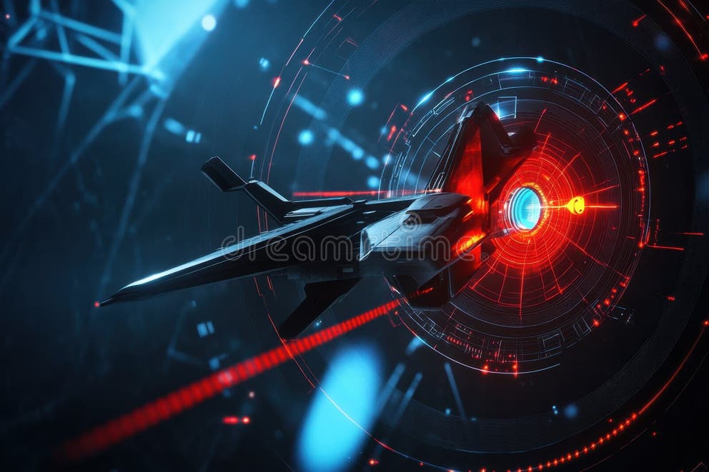 Futuristic Spacecraft Flying through a Digital Vortex at Night with ...