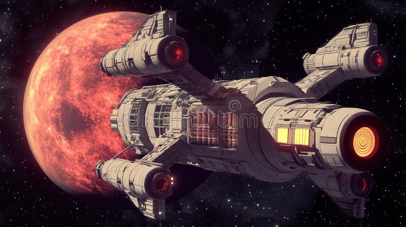 A Spacecraft Explores the Vibrant Surface of a Red Planet in Deep Space ...