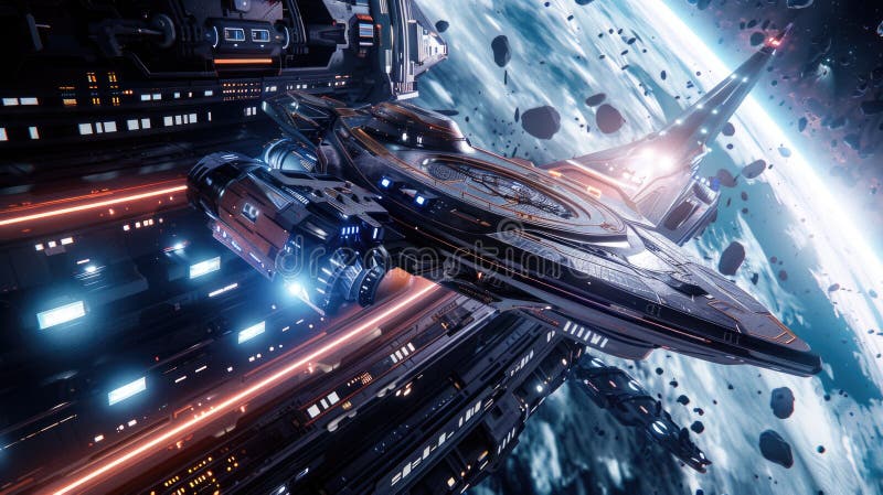 Futuristic Spacecraft Glowing with Neon Lights and Advanced Technology ...