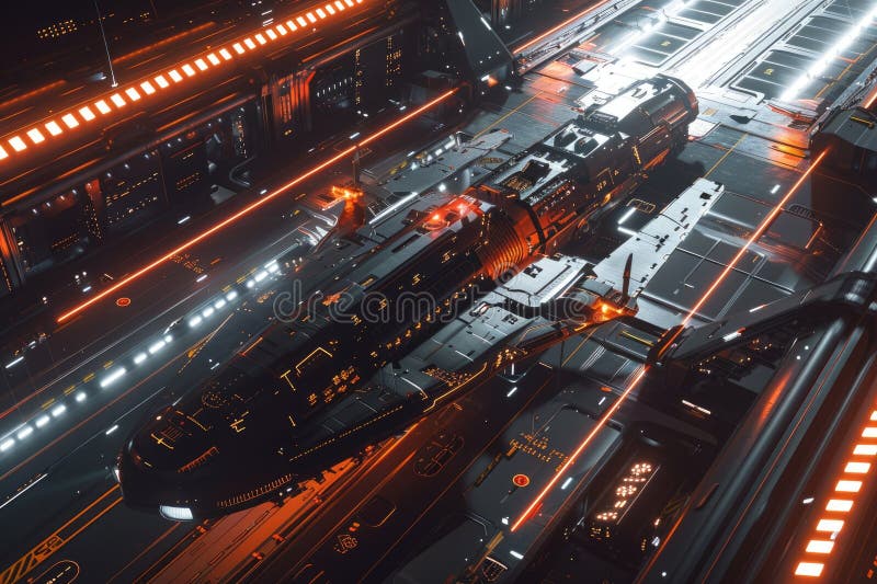 Futuristic Spacecraft Glowing with Neon Lights and Advanced Technology ...