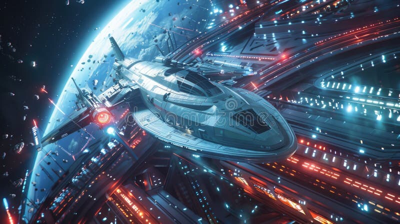 Futuristic Spacecraft Glowing with Neon Lights and Advanced Technology ...