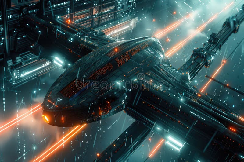Futuristic Spacecraft Glowing with Neon Lights and Advanced Technology ...