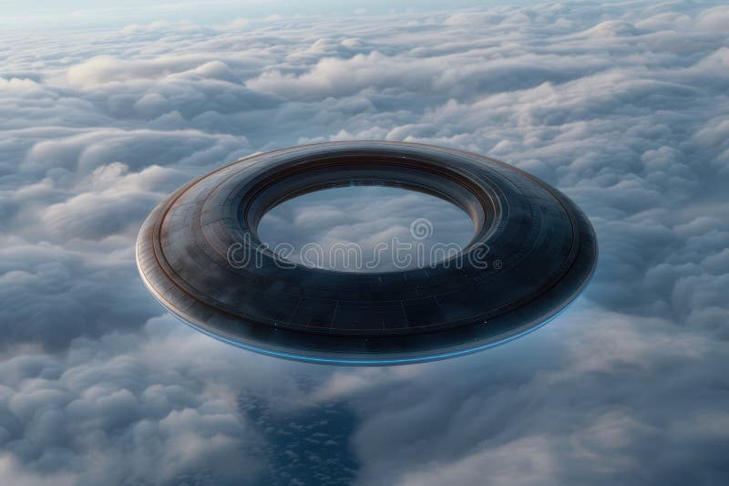 Futuristic Spacecraft Hovering Above the Clouds Stock Illustration ...