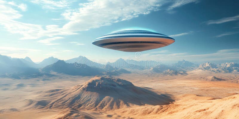 A Futuristic Spacecraft Hovering Above a Desert Landscape for Sci-Fi ...