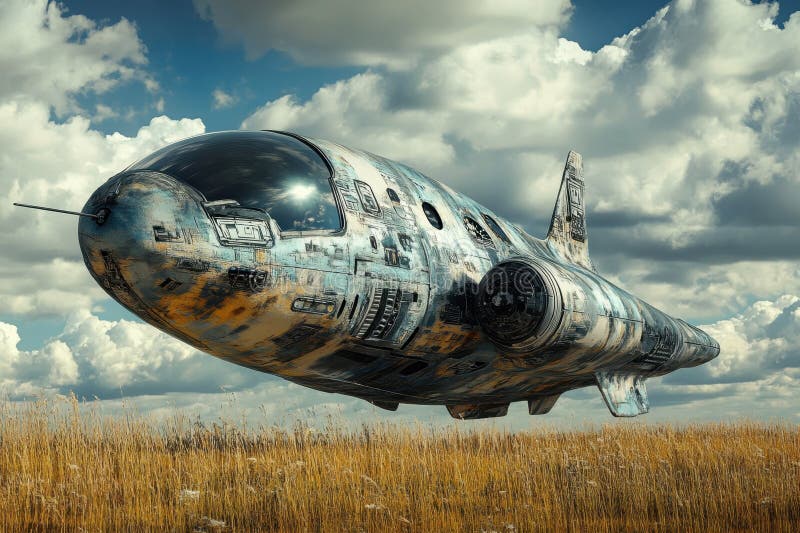 Futuristic Spacecraft Hovering Above Golden Fields Under a Dramatic Sky ...
