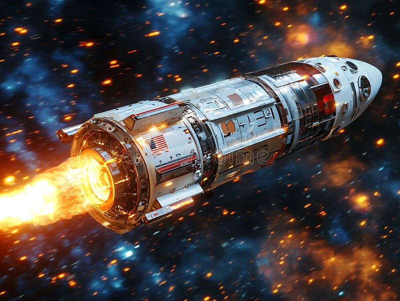 Futuristic Spacecraft Ignites Its Engines, Soaring through a Vibrant ...