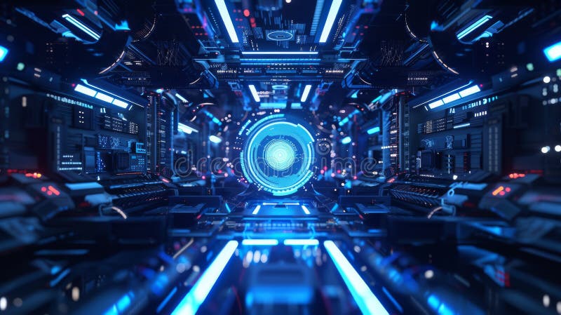 Futuristic Spacecraft Interior with Blue Glowing Core Represents ...