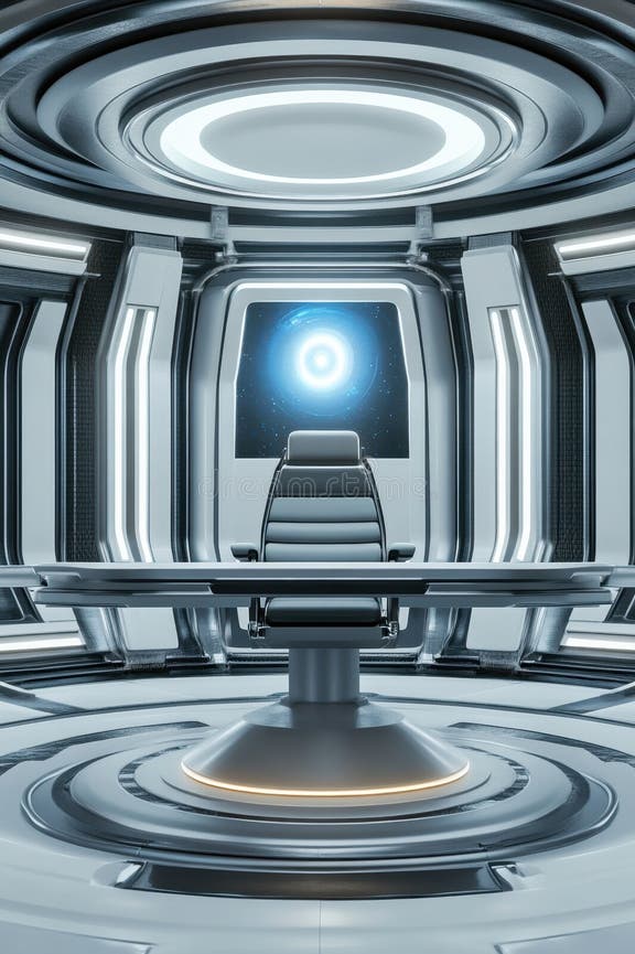 Futuristic Spacecraft Interior with Command Chair and Starry View ...