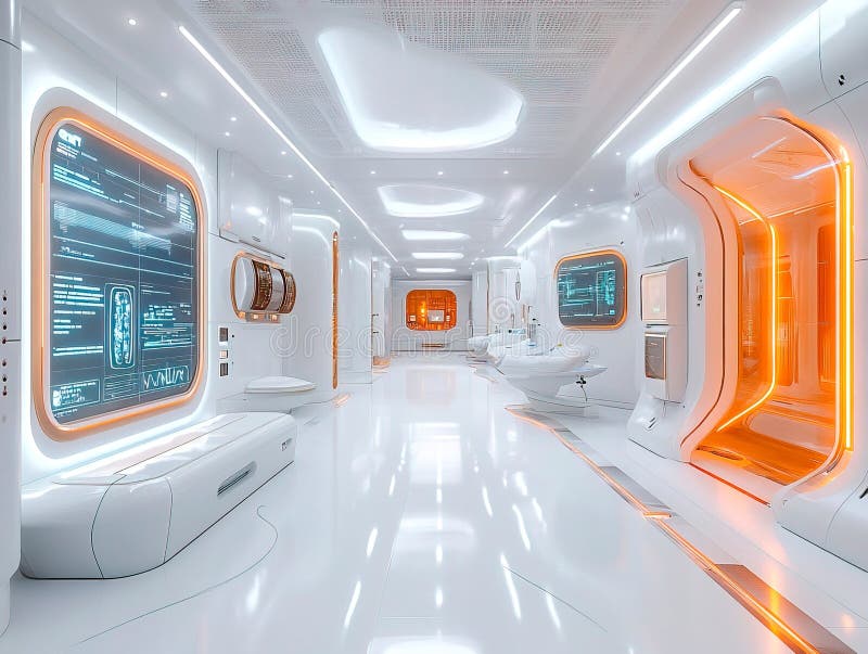 A Futuristic Spacecraft Interior, Equipped with High-tech Panels ...