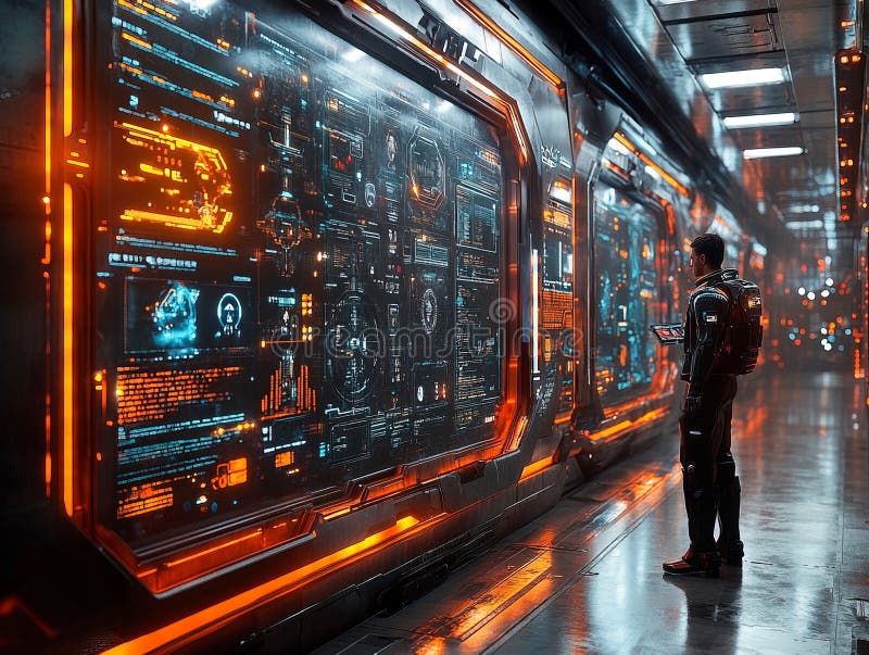A Futuristic Spacecraft Interior with a Human Figure in a Space Suit ...