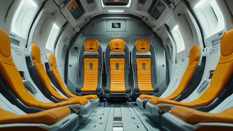 Futuristic Spacecraft Interior with Orange and Gray Seats in Modern ...
